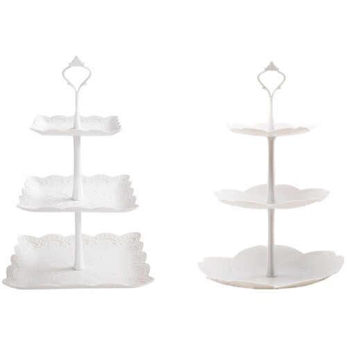Three Tiers White Cake Display Stand, Plastic Square Cake Stand Display ...