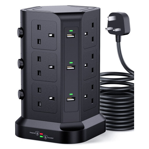 Tower Extension Lead With 5M Cable by KOOSLA, [13A 3250W] Surge ...