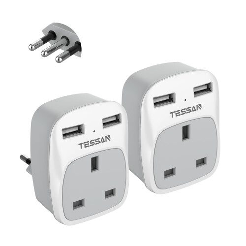 Italy Travel Plug Adapter 2 Pack, TESSAN UK to Italian Power Adaptor ...