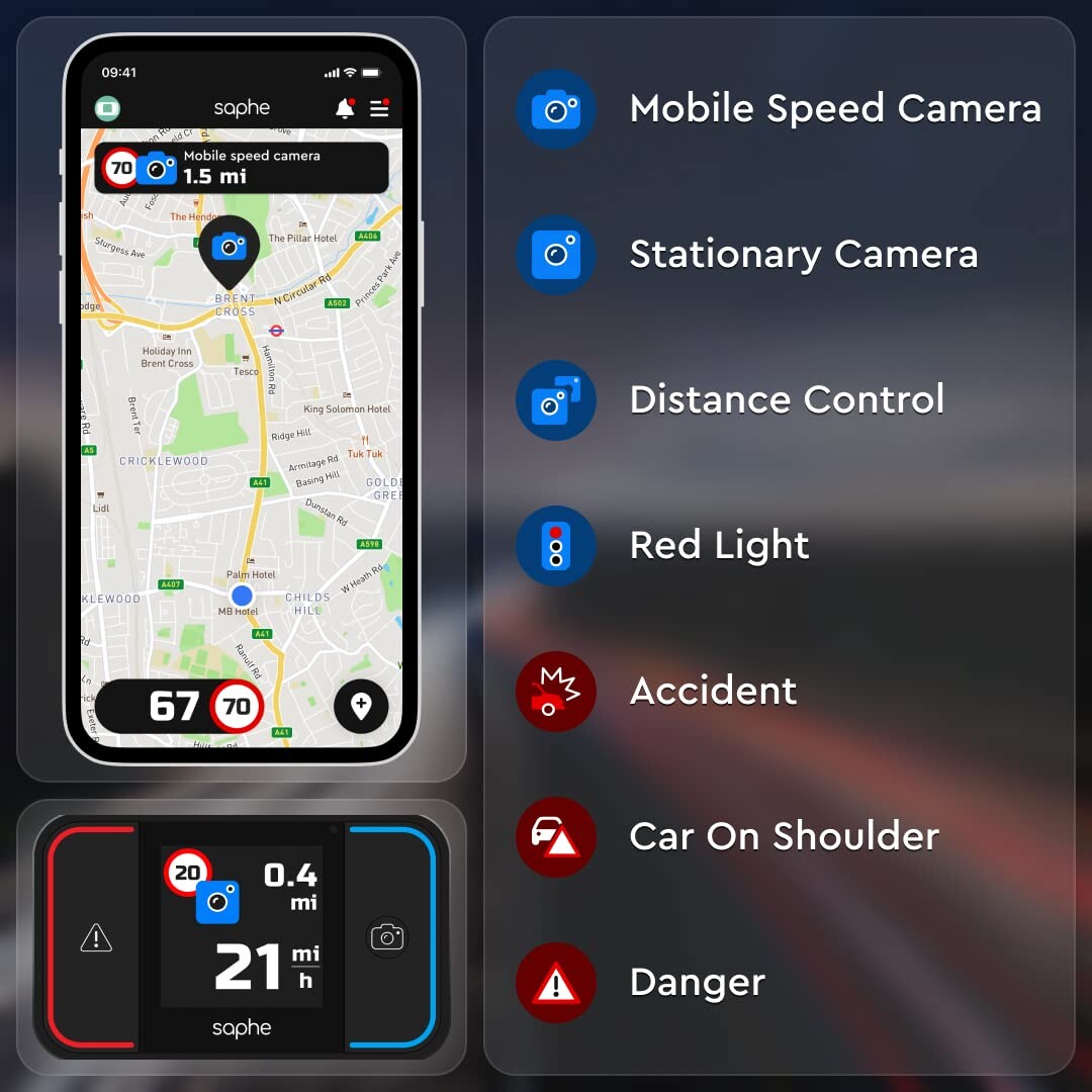 Saphe Drive Pro Speed Camera Detector Starter Pack with Colour Display ...