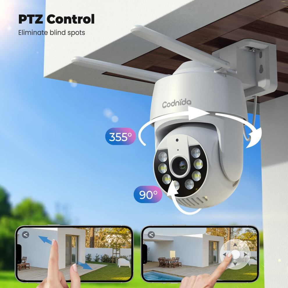 Codnida 2K Security Camera Outdoor, 360? PTZ WiFi Camera, CCTV Camera ...