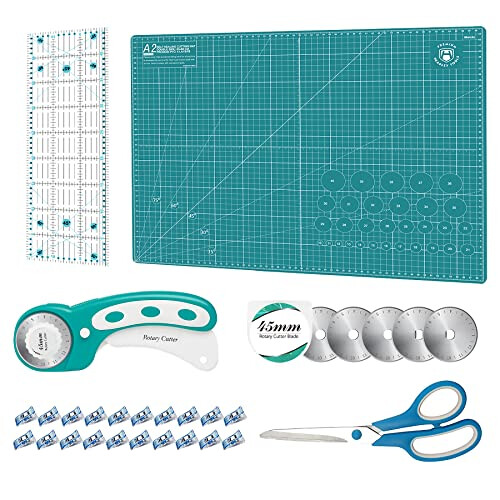 Rotary Cutter Set - Quilting Kit incl. 45mm Fabric Cutter, 5 Extra ...