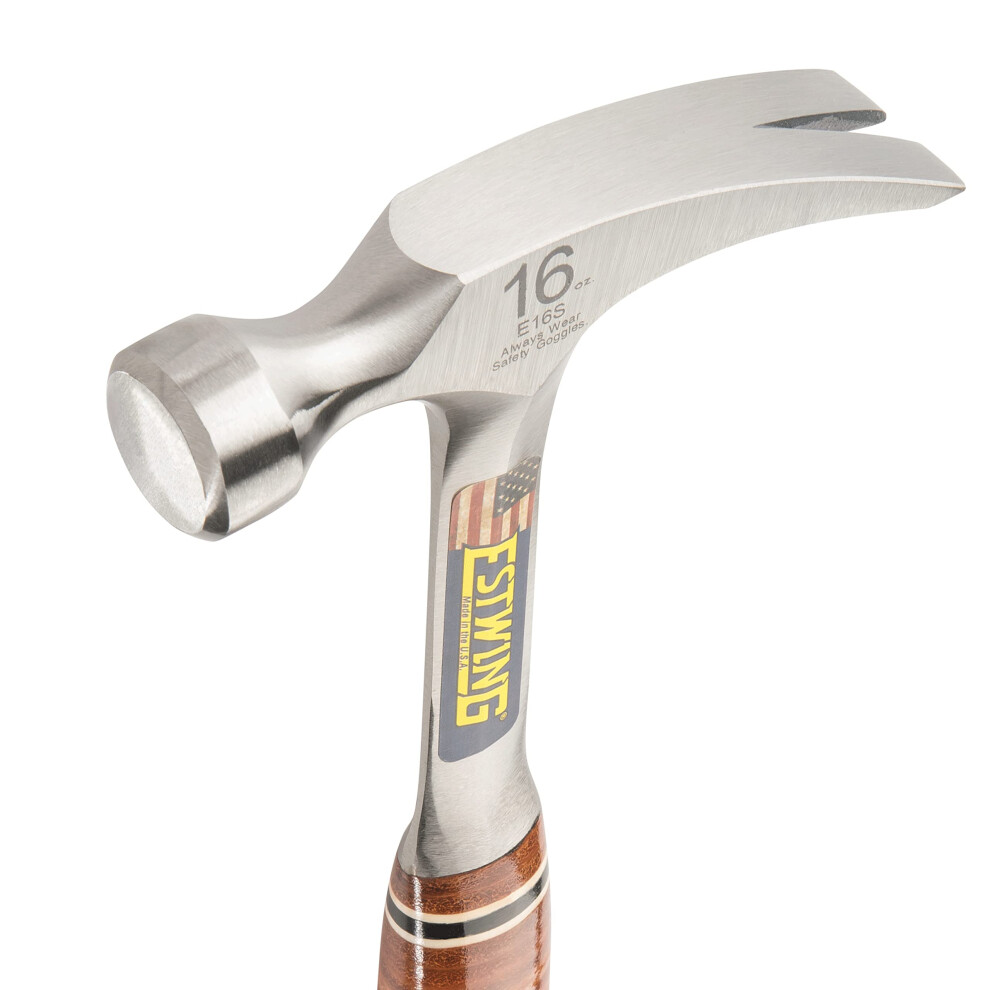Estwing E16S 16 Oz Rip Leather Grip Hammer Smooth Face 16 Ounce 12.5 Inch Straight Claw Leather Metal