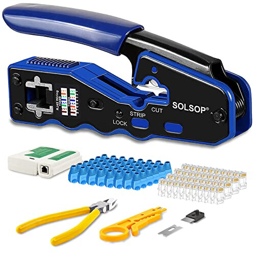 Solsop Network/Phone Cable Tester RJ45 Crimp Tool Pass Through Modular ...