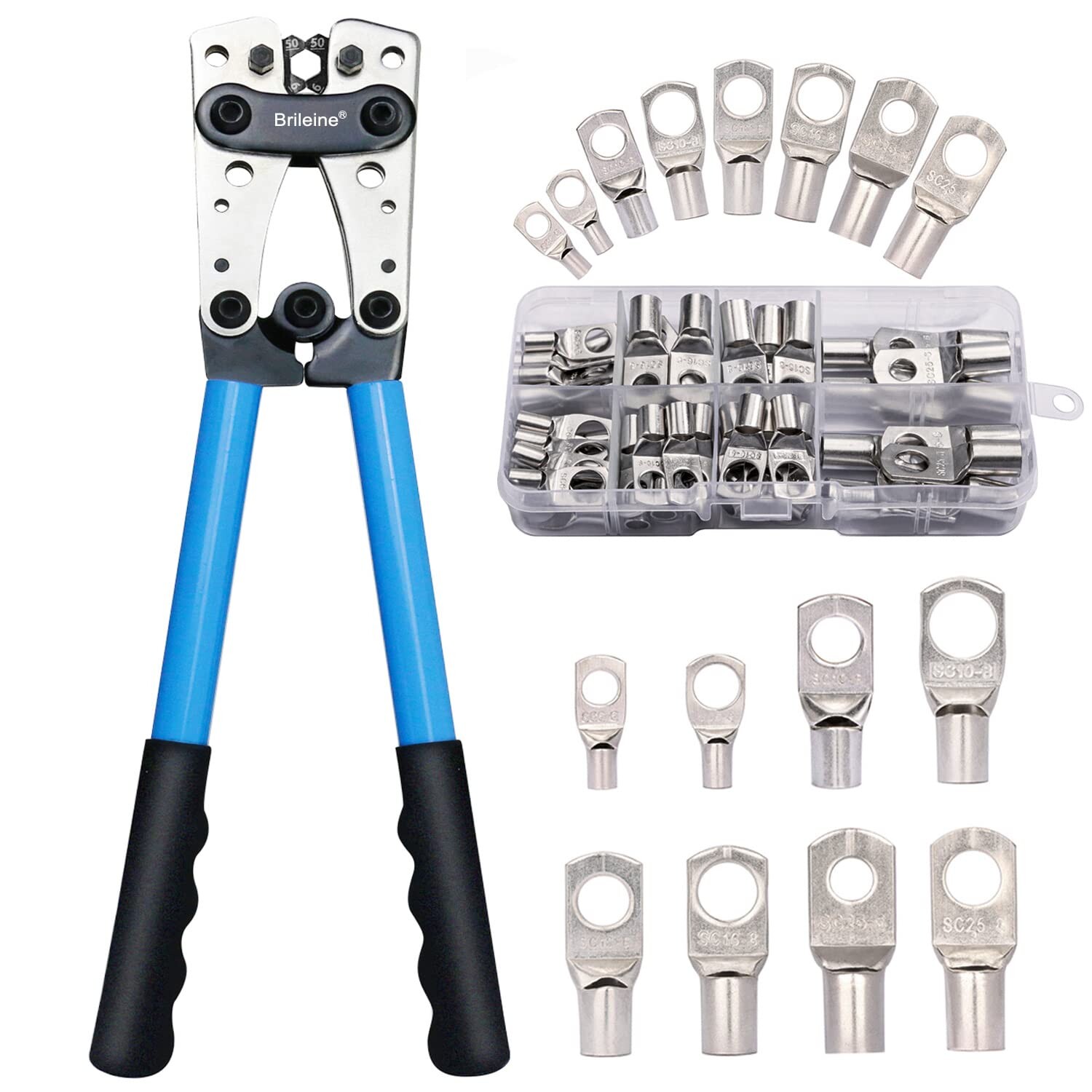 Brileine Battery Cable Crimping Tool Kit from AWG 1/0-8 with 60PCS ...