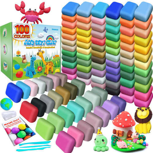 Air Dry Clay 100 Colors Modelling Clay for Kids DIY Molding Magic Clay for with Tools Soft Ultra Light Toys Gifts for Age 3 4 5 6 7 8 Years Old