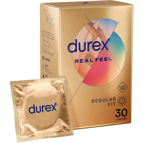 Durex Real Feel Condoms, Regular Fit, 30s, Latex Free, Extra Silicone ...