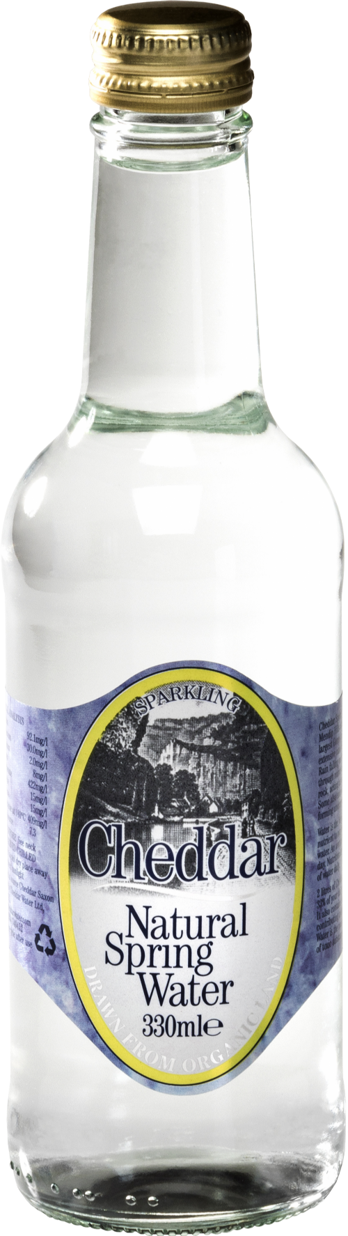 CHEDDAR Natural Spring Water - Sparkling Glass Bottle 330ml (Pack of 24 ...