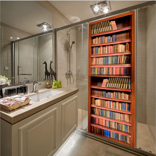 PVC Vintage Bookshelf Door Sticker Wallpaper Wall Decals Mural 3D Home ...