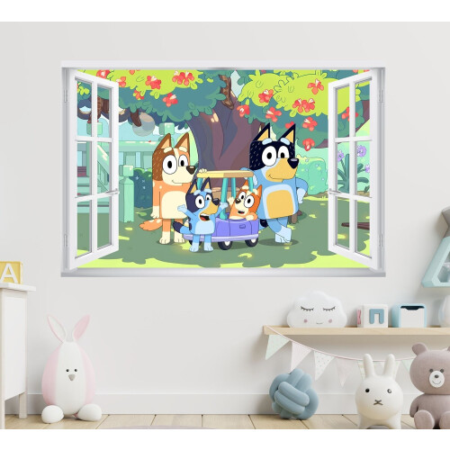 Bluey 3D Window Wall Sticker Decal Home Decor Mural Wall Art--Giant ...