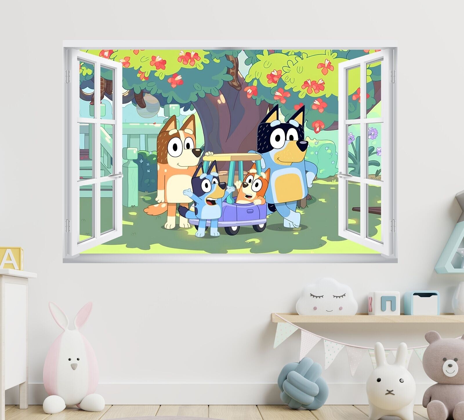 Bluey 3D Window Wall Sticker Decal Home Decor Mural Wall Art--Large ...