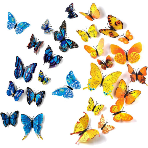 24 Pieces 3D Butterfly Wall Stickers Butterflies Girls Bedroom ...