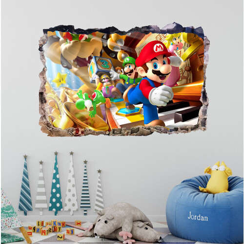 Super Mario Bros Smashed 3D Wall Decal Sticker Mural Art Home Decor ...