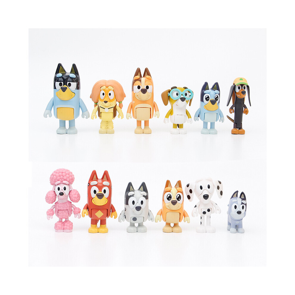 (12PCS Type C) Bluey Action Figures Set Animated Series Characters ...