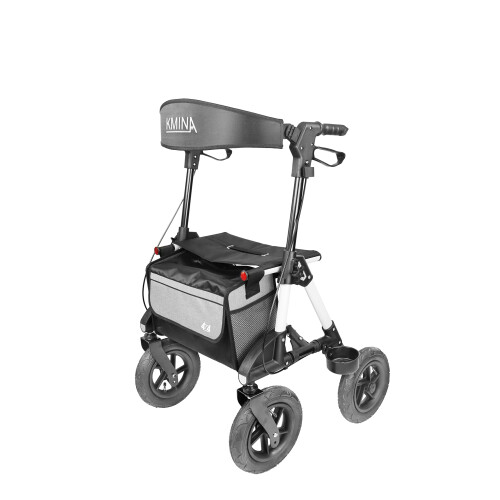 KMINA PRO - All Terrain Rollator Walker with Seat, Large 4 Wheeled ...