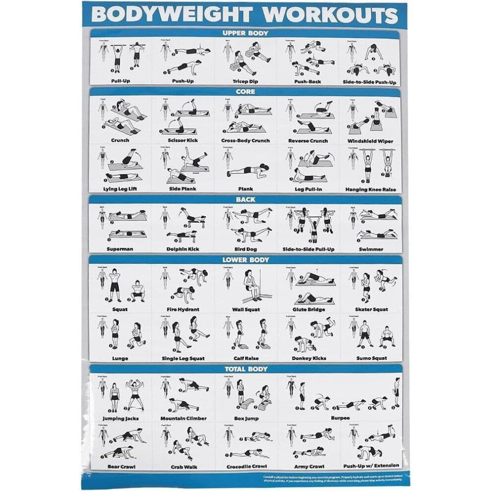 Body Weight Workout Poster, Bodyweight Exercises Poster for Home Gym ...