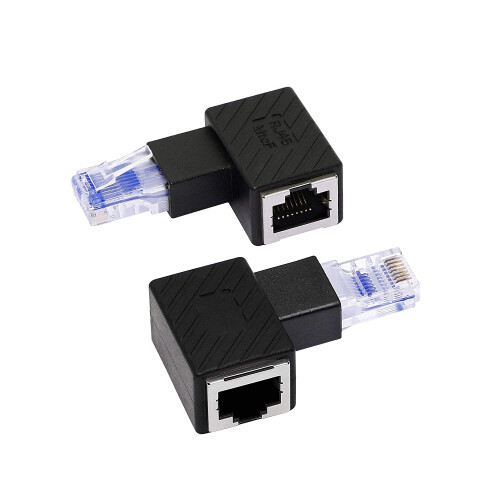 Right Angle Ethernet Adapter, 90 Degree RJ45 Male to Female Extension ...