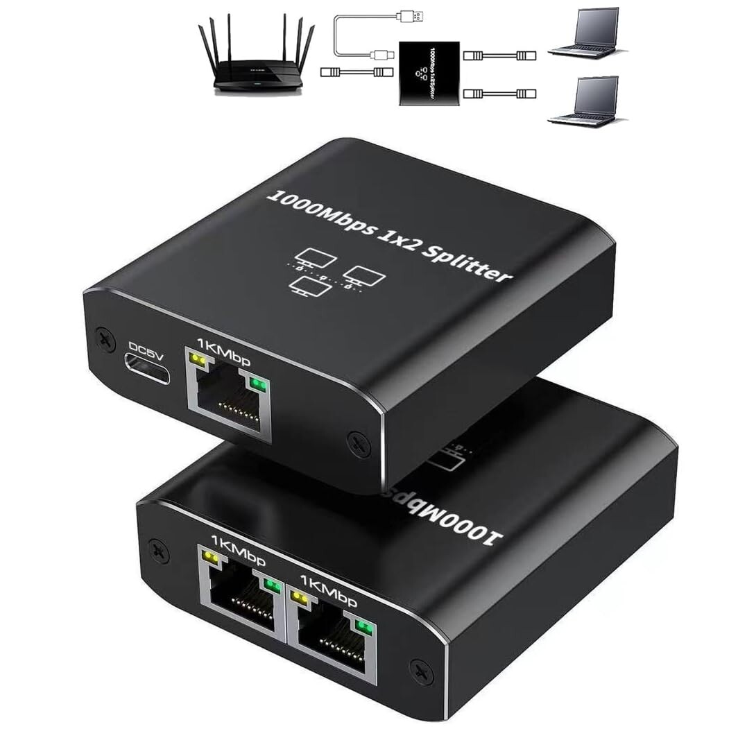Ethernet Splitter 1 to 2, 1000Mbps RJ45 Gigabit Network Splitter 2 Port ...