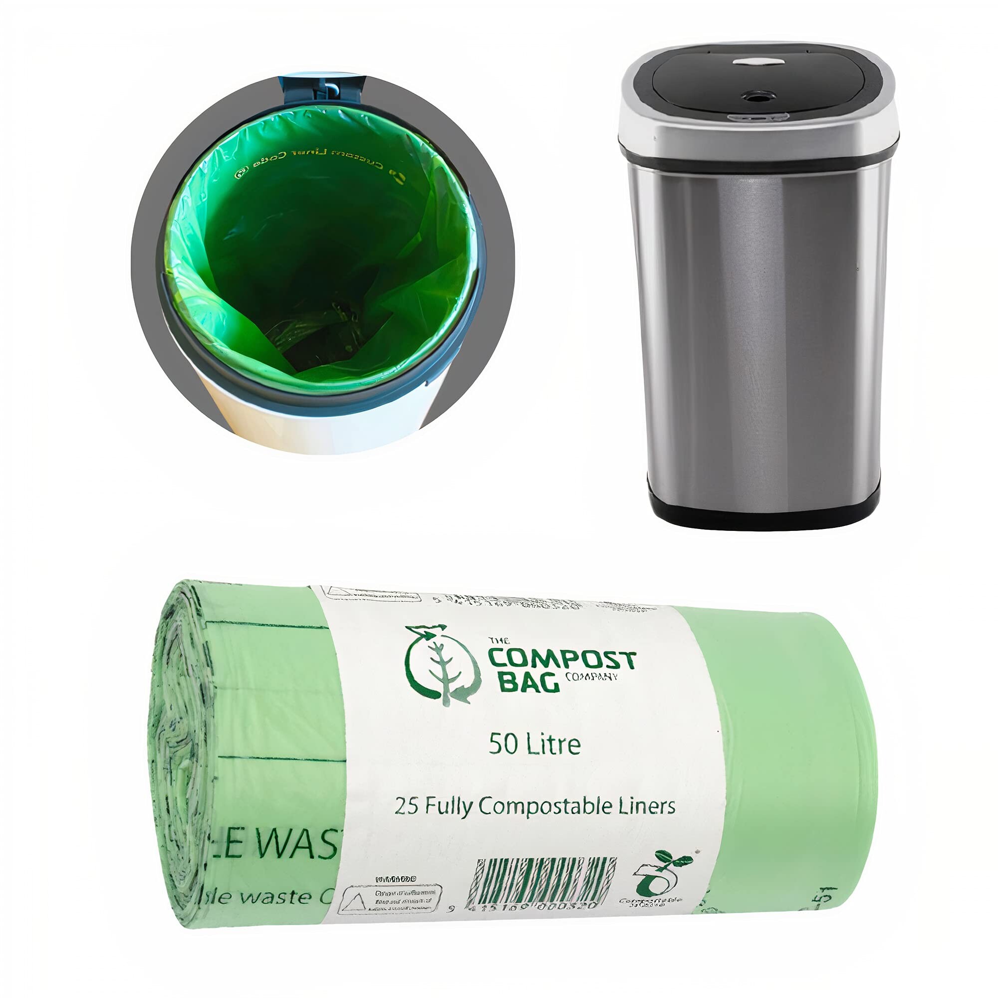 The Compost Bag Company 50 litres x 25, compostable 50L bin Liners ...