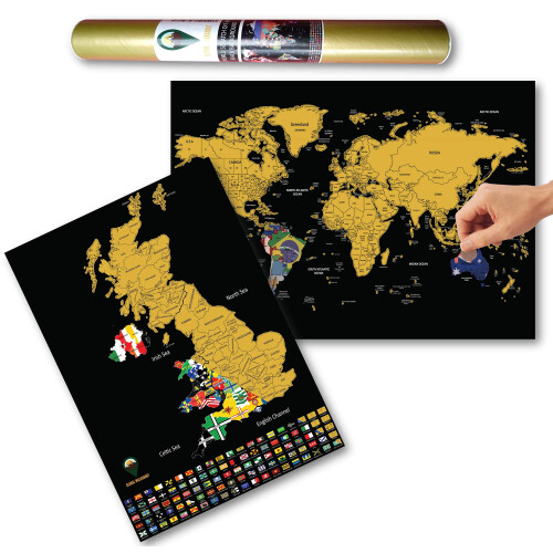 Scratch Off World and UK Map with Flags background - Deluxe Travel Size ...