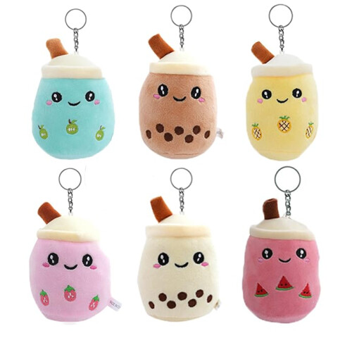 Mini Key Chains 6pack Bubble Tea Plush Keyring kawaii bubble tea key ...
