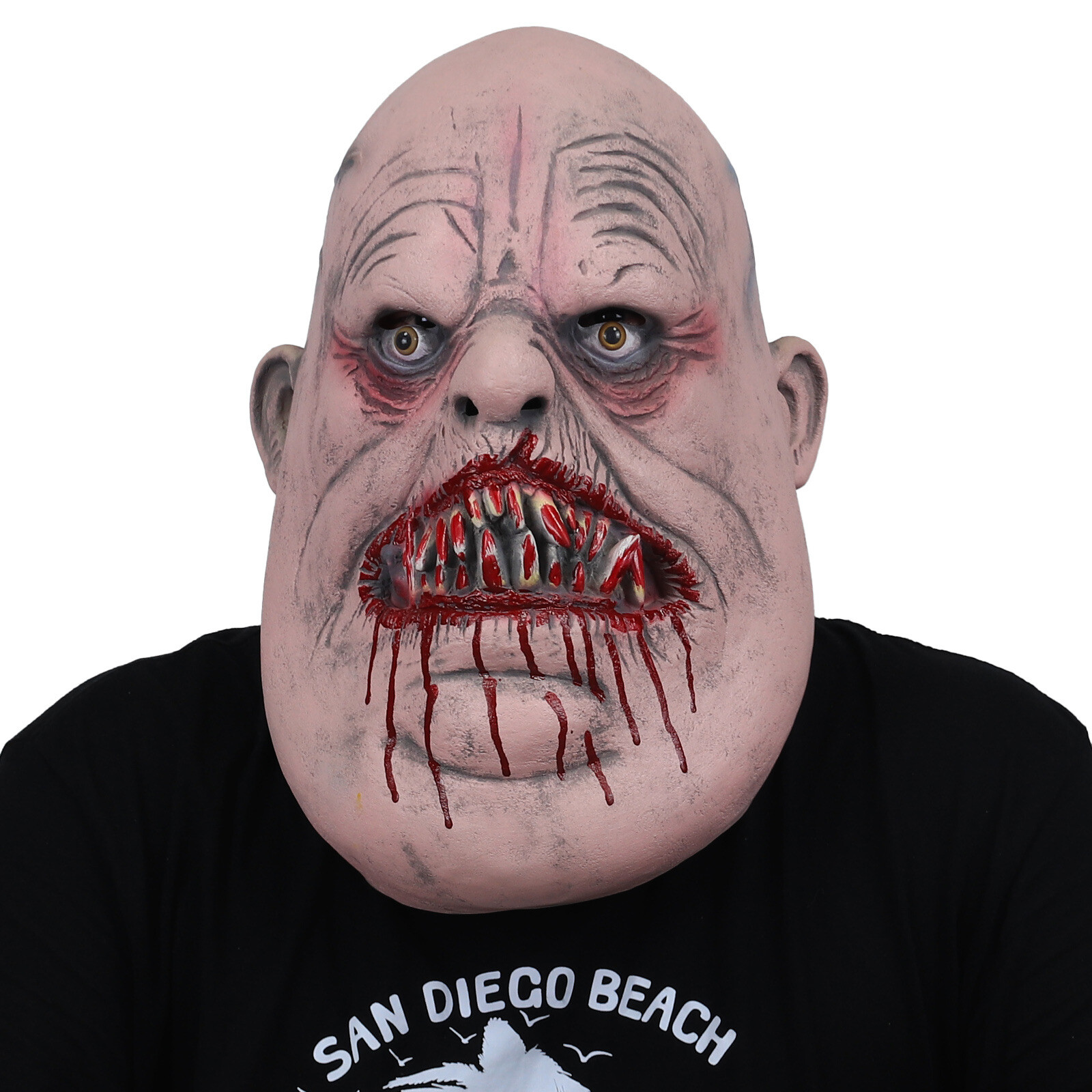 Halloween Mask Bloody Big Tooth Demon Head Covering, Horror Demon Latex ...