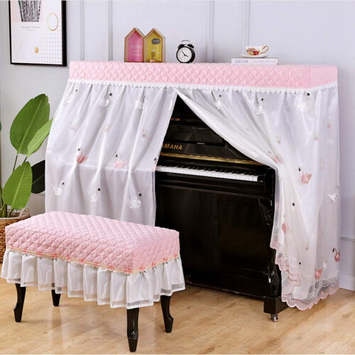 (61.02x15.75x51.18in double stool cover, Pink) Full Piano Cover Flower ...