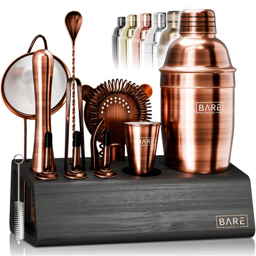 BARE BARREL Cocktail Making Kit | 14-Piece Bartender Kit Cocktail ...