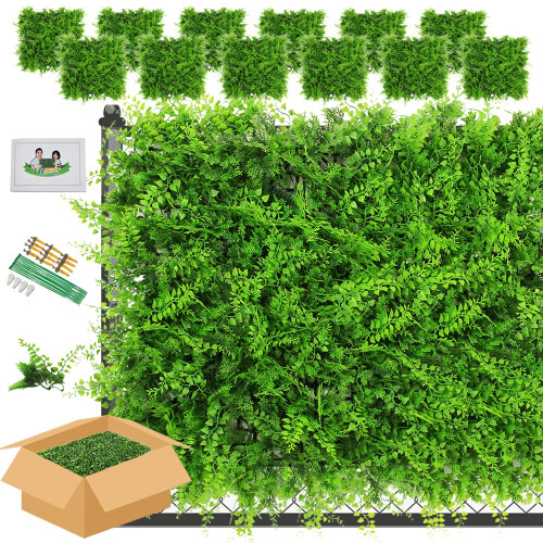 ULAND Artificial Plant Wall Panels, 12pcs Fern Greenery, Ivy Privacy ...