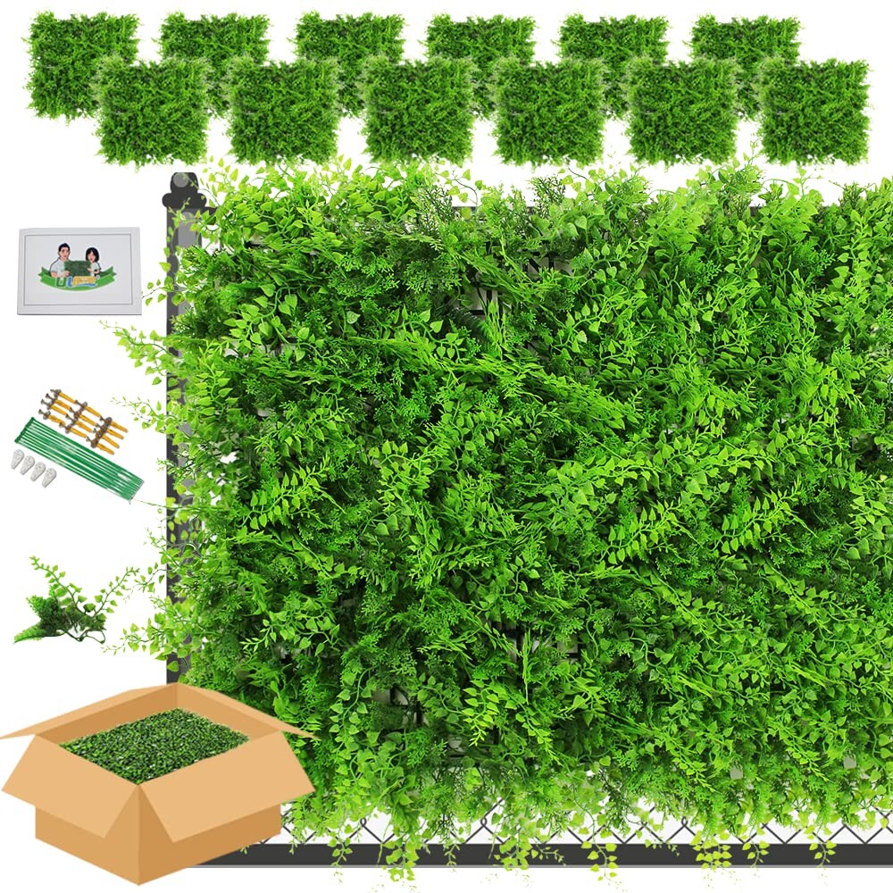 ULAND Artificial Plant Wall Panels, 12pcs Fern Greenery, Ivy Privacy ...