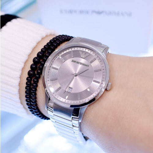 EMPORIO ARMANI MEN'S AR2478 SILVER BRACELET SILVER DIAL SILVER CASE on ...