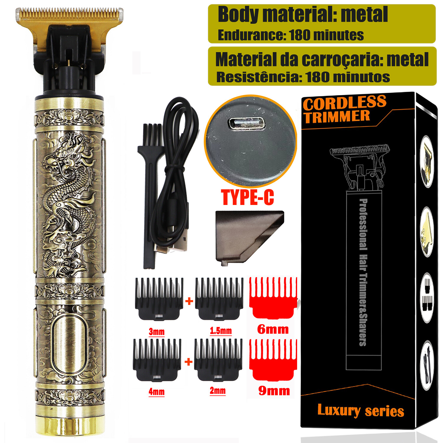 (OHS S3 Dragon Plus) Dragon Vintage Cordless Professional Hair Clippers ...