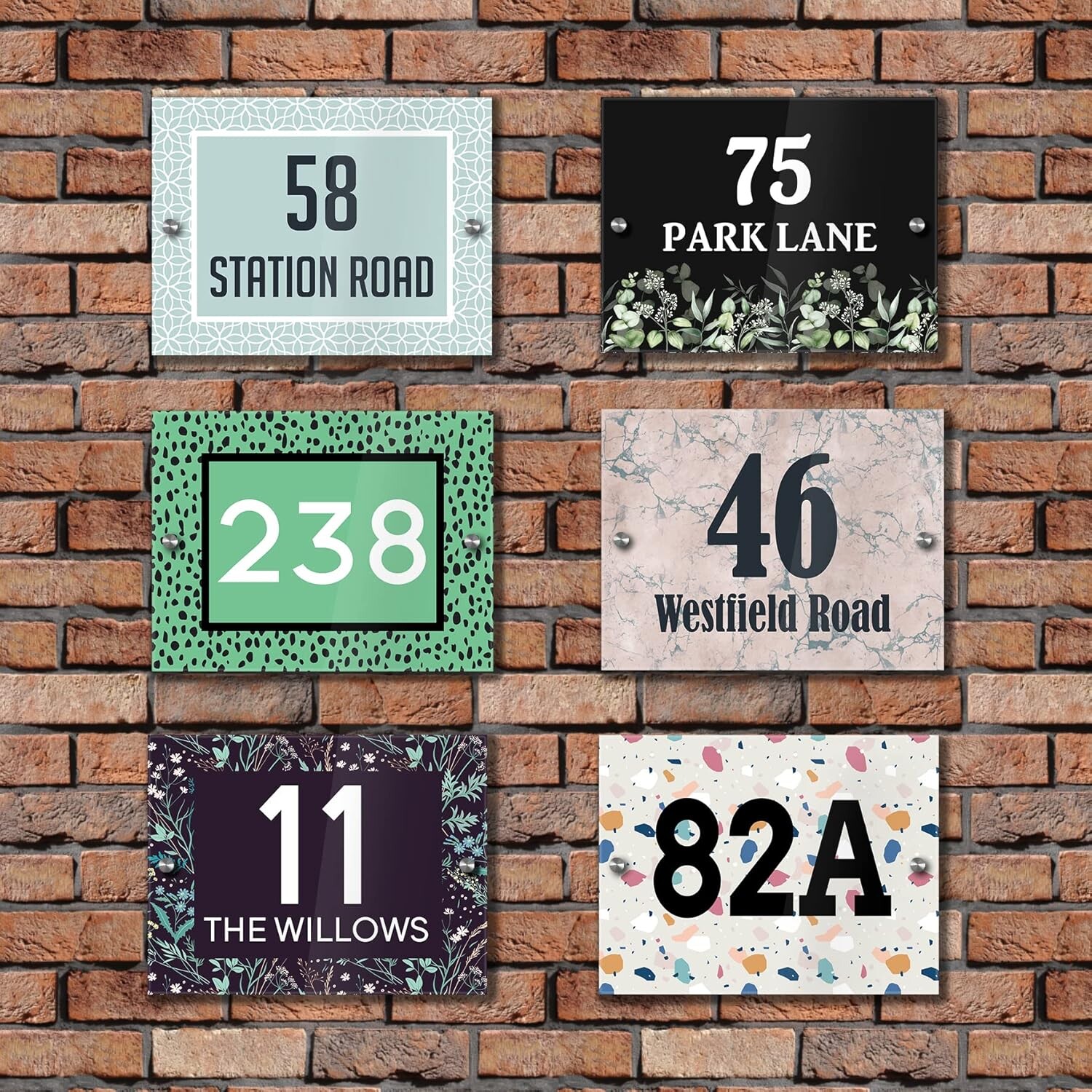 (Style F) Personalised Acrylic Patterned Modern Door Number Plaque ...