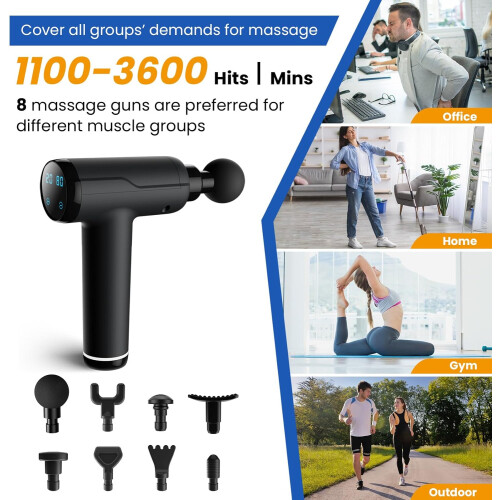 Massage Gun Deep Tissue Portable Muscle Massage Device with 8 Massage Heads 20 Speeds with LCD Touch Screen Powerful Cordless Percussion