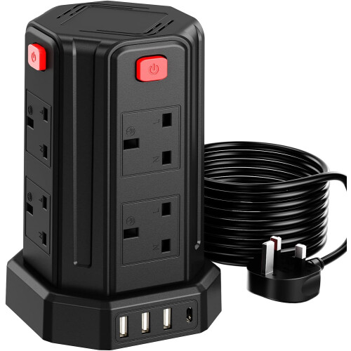 SAMERIVER Tower Extension Lead USB Slots 3M 4 USB Ports & 8 Way ...
