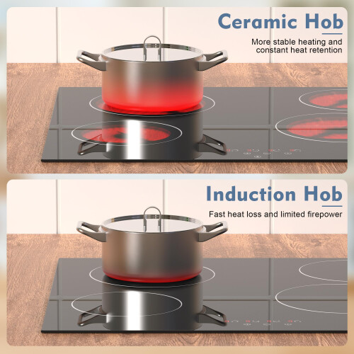 NOXTON Ceramic Hob, Built-in 4 Zone Electric Hobs 60cm Noise-free Auto Shut-off Safe Lock Heat ...