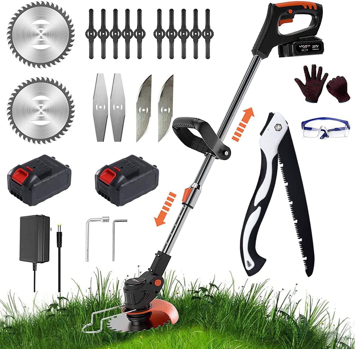 Garden Trimmer Cordless Battery Lawn Trimmer Electric Trimmer with 2Ah Li-Ion Battery and ...