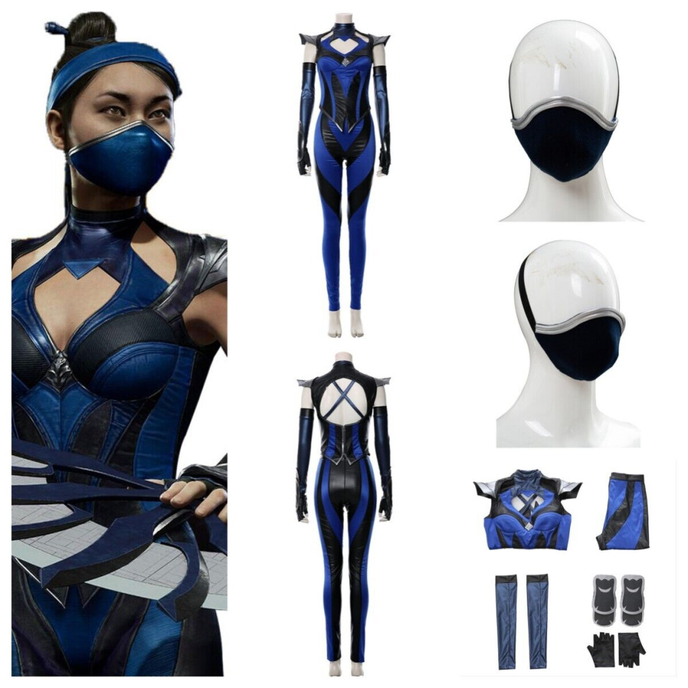Kitana Cosplay Costume Jumpsuit Blue Battle Outfits Halloween Carnival ...