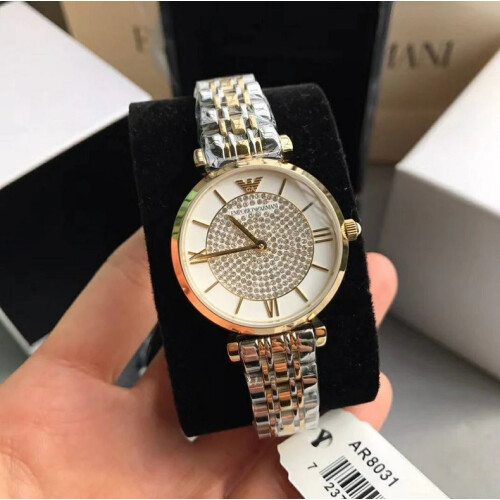 EMPORIO ARMANI WOMEN'S WATCH AR8031 GOLD AND SILVER STRAP WHITE DIAL on OnBuy