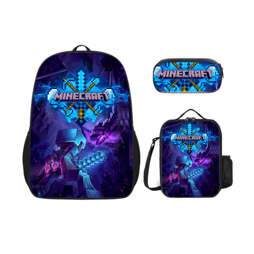(style 1) 3D Printed Minecraft School Backpack Set Lightweight Durable ...