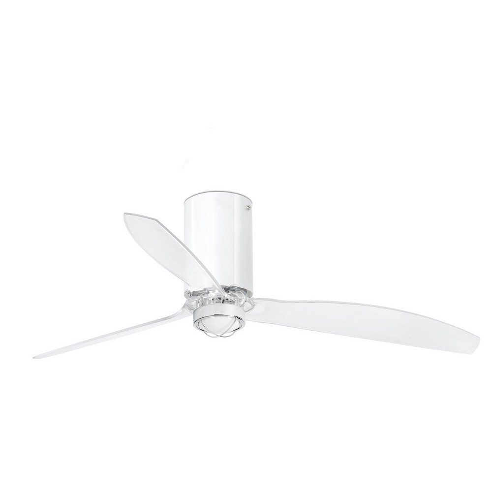 Faro MINI TUBE - LED Shiny White, Transparent Ceiling Fan with DC Smart ...