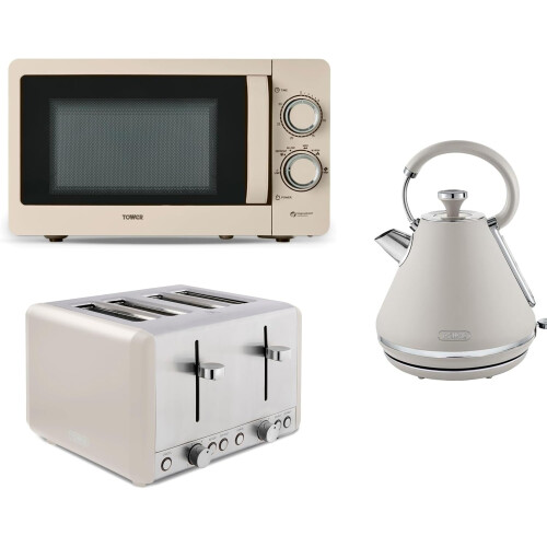 Tower Cavaletto Latte Pyramid Kettle, 4-Slice Toaster & 800W Microwave ...