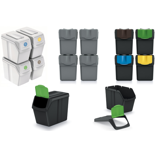 Waste Sorting Bin Lidded 3 Colours 20L Set of 4 on OnBuy