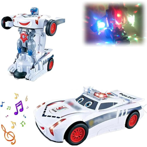 (WHITE) Electric Universal Deformation Police Toy Car, Magnetic ...