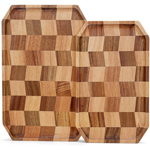 Wood Serving Trays - Set of 2 Rectangular Serving Platters, Wooden Decorative Board Charcuterie ...