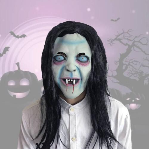 Vampires Long Mask Hair Ghost Face Latex Halloween Prop Cosplay ...
