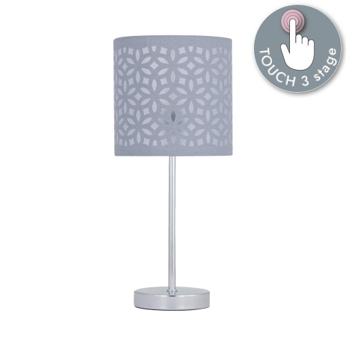 Chrome Touch Operated Table Lamp with Grey Cut Out Shade on OnBuy