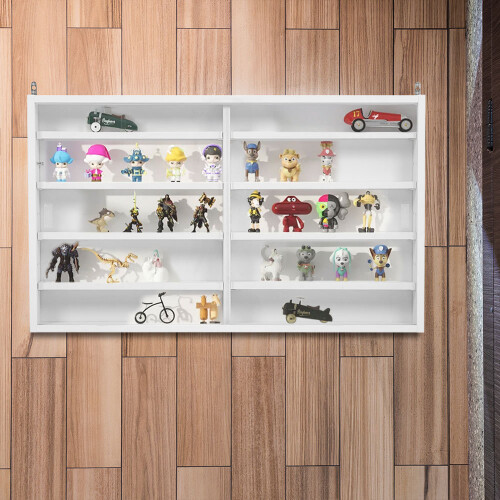 Collectors Display Cabinet Wall Mounted Storage Shelves Wooden Glass ...