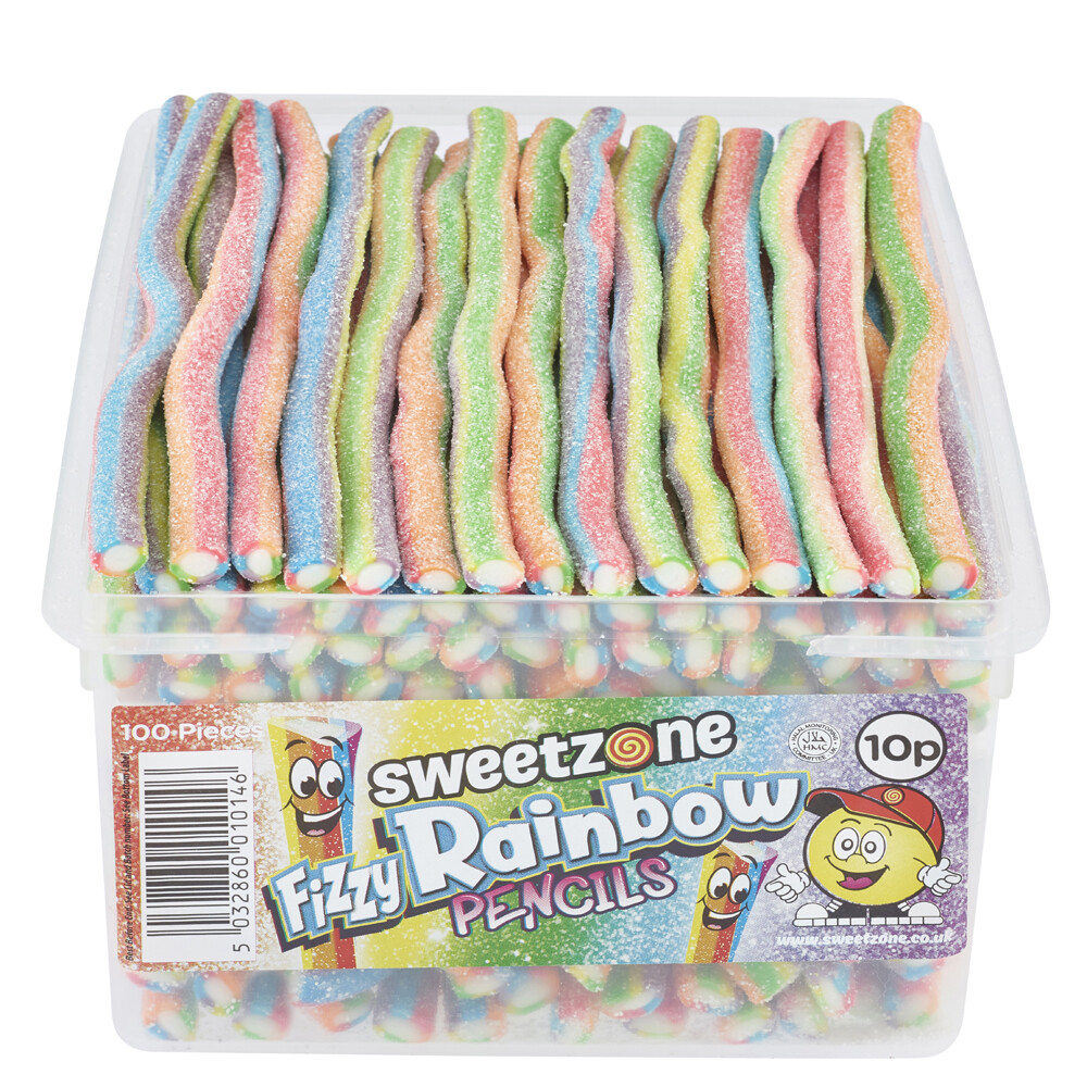 (8 x Fizzy Rainbow Pencils 1.1KG TUB - 1I090) Sweetzone Pencil Sweets 2 ...