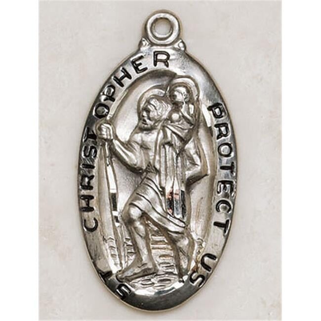 CB Catholic SS8847 Large Oval Silver Saint Christopher Medal with 24 in ...
